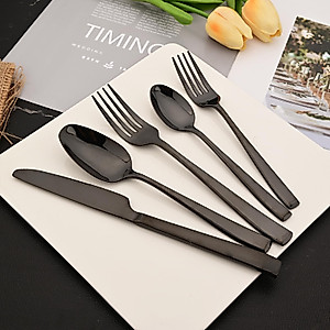 Snplowum 20-piece Black Cutlery Set, 18/10 Stianless Steel Silverware Heavy Duty Tableware Set Include Dinner Knife/Fork/Spoon, Service For 4, Mirror Polish