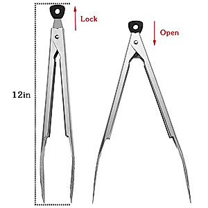 Devico Kitchen Tongs for Cooking, 2-Piece 12 inch 18/8 Stainless Steel Metal BBQ Grill Tongs with Lock