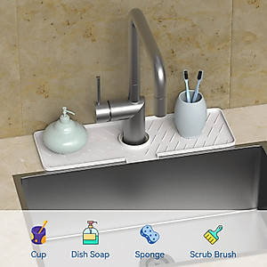 Silicone Faucet Splash Guard, Sink Protectors for Kitchen Sink, 17.71” x 5.9”, Sink Splash Guard Behind the Faucet, Keep Kitchen and Bathroom Sinks Dry,White