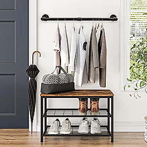 Home Expert Industrial Pipe Clothes Rack, 34 Inch Wall Mounted Clothes Rack Black Pipe Rack Heavy Duty Garment Bar Multi-Purpose Hanging Rod for Closet Storage Space Saving Clothing Rods 1 Pack