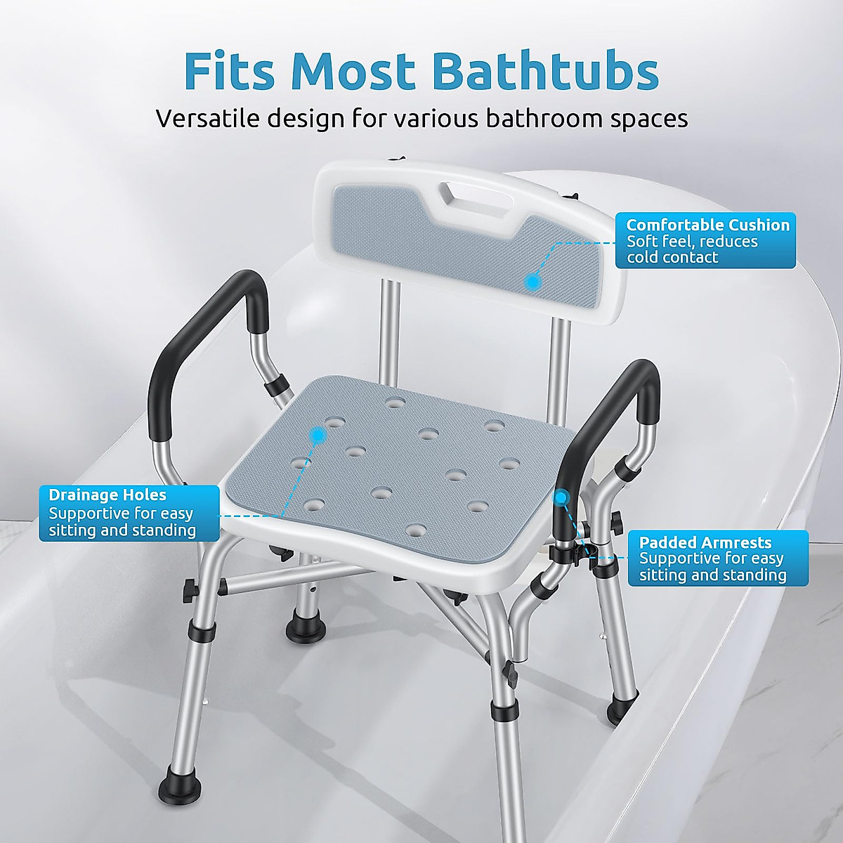 Shower Chair for Inside Shower, BRITULIF 550 lbs Heavy Duty Shower Chair for Elderly and Disabled, Shower Chair with Arms and Back, FSA/HSA Eligible, 6 Height Adjustable, Ideal for Seniors and Adults