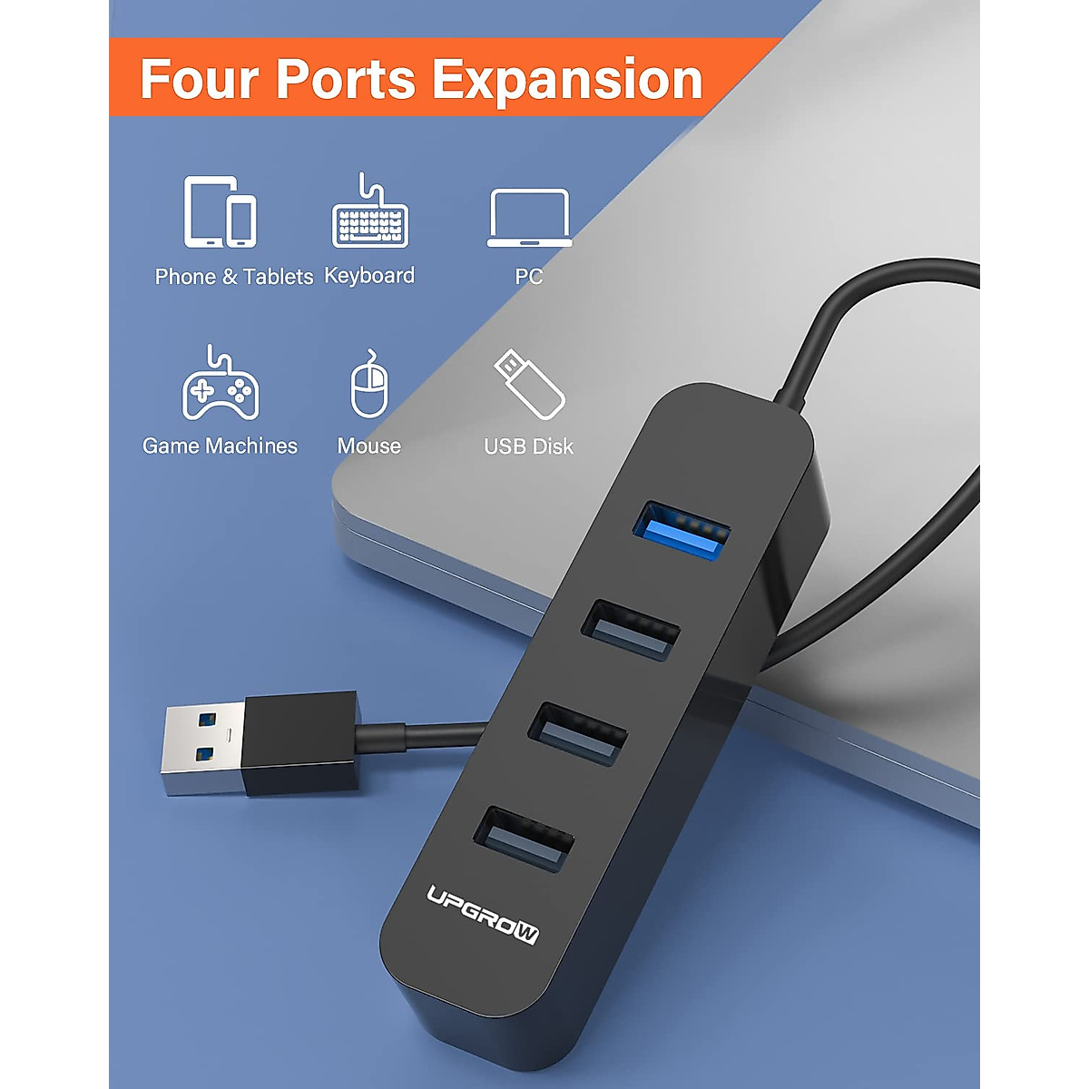 Upgrow USB 3.0 Hub 4-Port USB Hub with 5 Gbps USB Splitter for Laptop MacBook Mac Pro Mac Mini iMac Surface Pro XPS PC Flash Drive Mobile HDD-Black