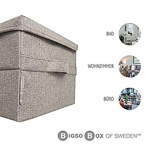 Bigso Box of Sweden Small Storage Box with Lid and Handle - Fabric Storage Box Made of Polyester and Cardboard in Linen Look - Folding Container for Clothes, Accessories, Toys etc. - Beige