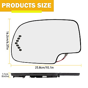 Driver Side Heated Mirror Glass Replacement for 2003-2007 Cadillac Escalade, Chevrolet Avalanche, Silverado, Suburban, Tahoe, GMC Sierra, Yukon - Exterior Side View Convex Mirror with Turn Signal