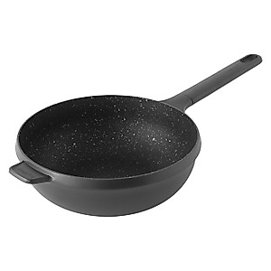 BergHOFF GEM Non-stick Cast Aluminum Stir-Frying Pan 10" 3.0 qt. Black Stay-cool Handle, Hanging Loop Ferno-Green, PFOA Free Coating Induction Cooktop Fast Heating