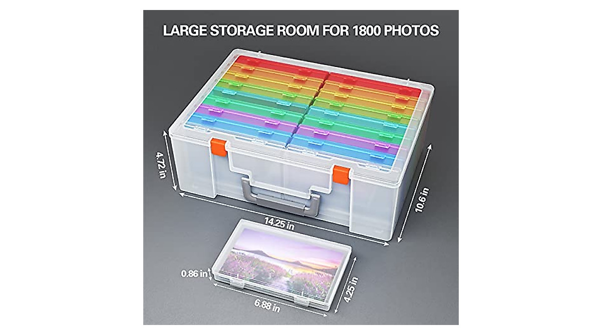 iBune Large 4x6 Photo Storage Box with 18 Cases - Organize 1800 Photos