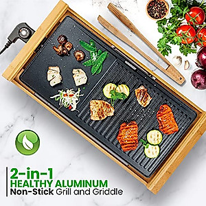 NutriChefKitchen Household Smokeless Indoor Grill, Nonstick Electric Grill, Detachable Bamboo, Tempaerature Control, Adjustable Temperature Knob, For Indoor BBQs with no smoke (Black)