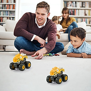 Henoda Dinosaur Toys Pull Back Cars, 2 Pack Monster Truck for 3+ Year Old Boy, Educational Push and Go Friction Powered Cars, Easter Birthday Gifts for 3 4 5 6 Year Old Boys Girls(Yellow)