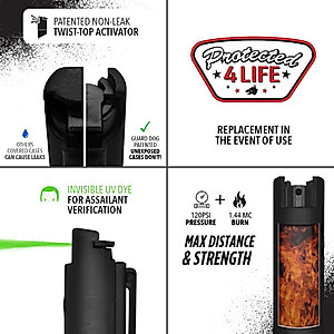 GUARD DOG SECURITY Quick Action Pepper Spray, Maximum Strength, 16-ft Range, Belt Clip For Easy Carry & Fast Access, keychain ready, Made in USA