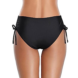 Kinple Drawstring Bikini Bottom for Women Triangular Swimwear Panty Fashion Stretch Bathing Underwear Beachwear Pantie Black