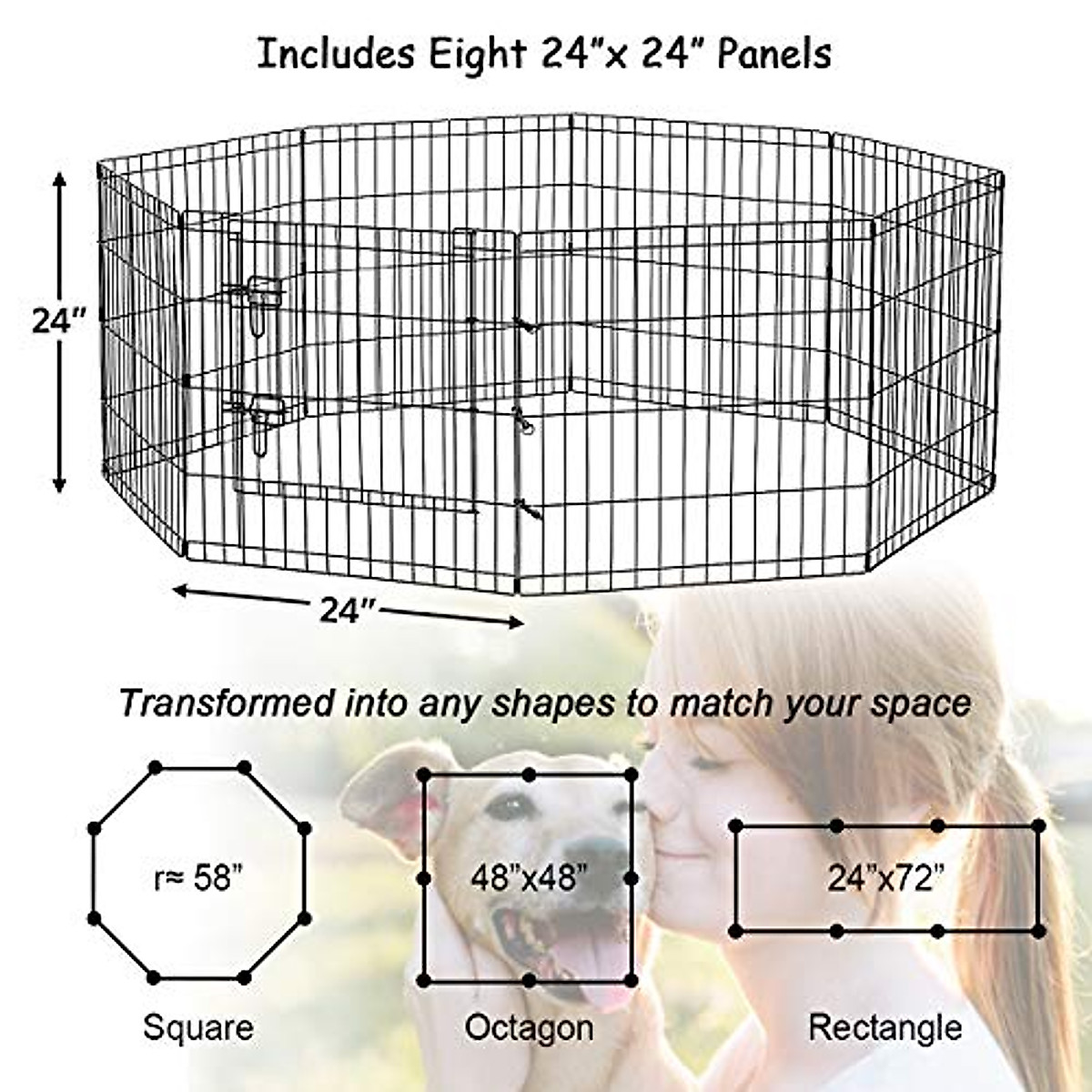 Pet Playpen Puppy Playpen Kennels Dog Fence Exercise Pen Gate Fence Foldable Dog Crate 8 Panels 24 Inch Kennels Pen Playpen Options Ideal for Pet Animals Outdoor Indoor Artmeer(24 Inch)