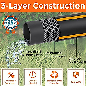 Giraffe Tools Garden Hose 50ft x 5/8", Water Hose Heavy Duty, Flexible, Lightweight Hybrid Hose with Swivel Grip Handle, Male to Female Fittings