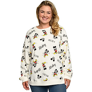 Disney Womens Plus Size Mickey Mouse Sweatshirt Fleece Pullover (Cream, 2X)