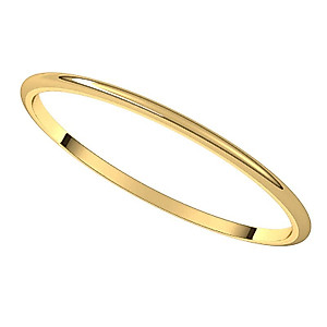 Bonyak Jewelry 18k Yellow Gold 1mm Half Round Ultra-Light Band Stylish Design, Size 7