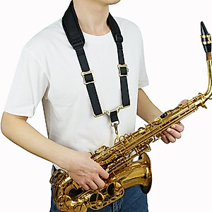 adorence Saxophone Neck Strap with Cushioned Padding & Swivel Metal Hook - Comfortable Sax Strap for Tenor, Alto - Black, Metal Weight Spreader