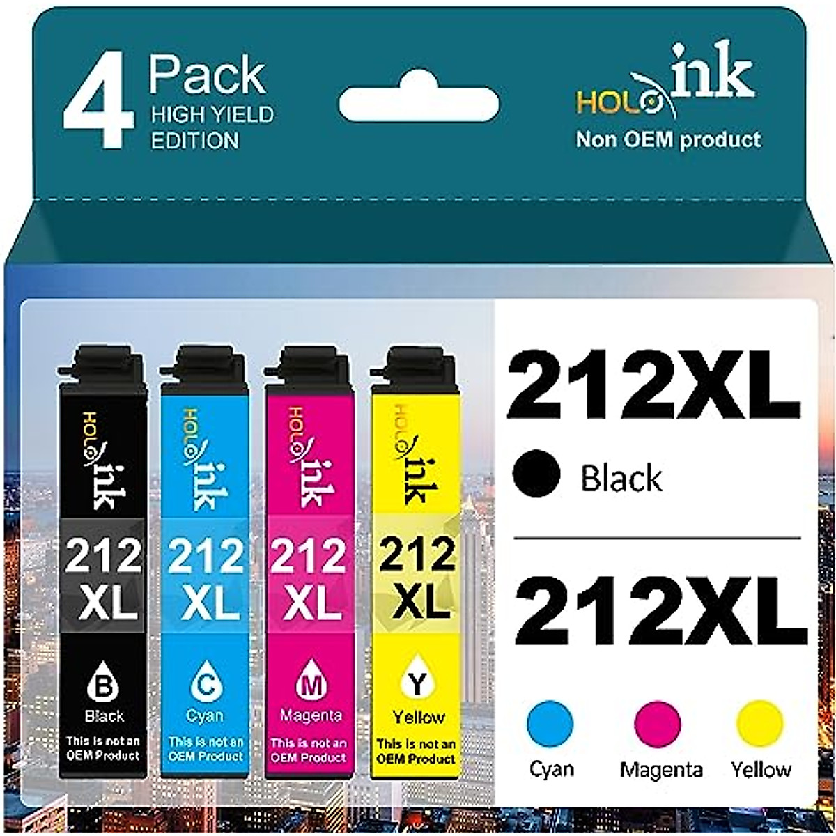 212XL New Upgraded Chips Ink Cartridges Remanufactured Replacement for Epson 212 T212XL Ink Cartridges for XP-4100 XP-4105 WF-2850 WF-2830 (BCMY, 4 Pack)