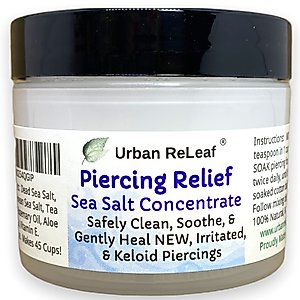 Urban ReLeaf PIERCING RELIEF Sea Salt Concentrate AFTERCARE ! Safely Clean, Soothe & Gently Calm New Irritated & Keloid Bump Piercings. Effective NON-iodized Dead Sea Salt, Tea Tree Rosemary