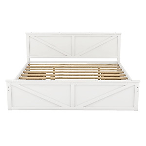 BIADNBZ King Size Wooden Platform Bed Frame with Headboard,Four Storage Drawers and Support Legs for Bedroom Guest Room,No Box Spring Needed,White