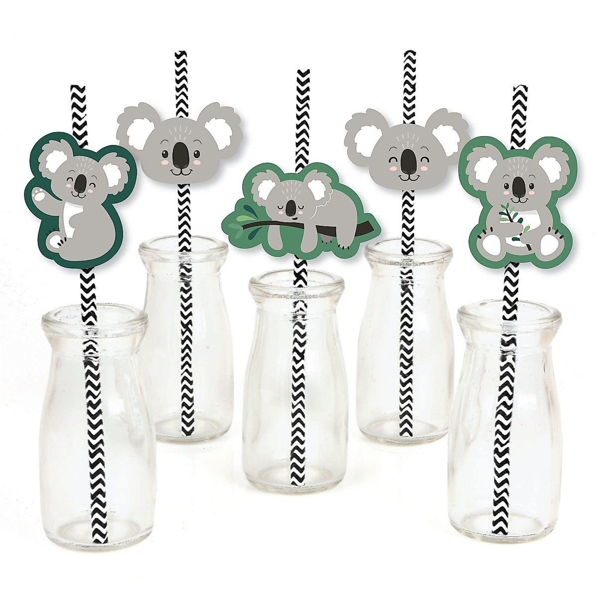 Big Dot of Happiness Koala Cutie - Paper Straw Decor - Bear Birthday Party and Baby Shower Striped Decorative Straws - Set of 24