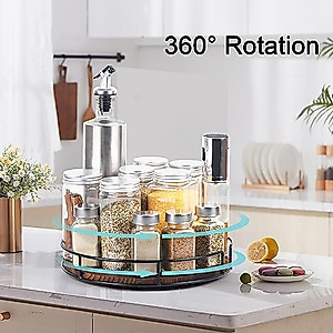 12" Lazy Susan Organizer - Non-Skid Wood Turntable Organizer for Cabinet, Pantry, Kitchen Countertop, Refrigerator, Spice Rack, Carbonized Black