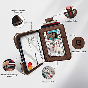 ENIGMA Dapper PU Leather Bifold Front Pocket Slim Wallet for Men, Aluminum Metal Travel Tactical RFID Blocking Card Holder Money Clip, Ideal Men's Gift (Deep Taupe Tree Pattern)