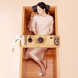 MegLob Wooden Free Standing Bathtub Kit, Rectangle Solid Wood Bathtub with Chair & Bath Tray, Traditional Japanese Wooden Soaking Tub Kit, Spa/Beauty Salon Deep Soaker,170cm/66.93in