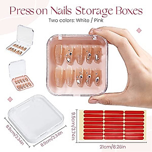 ISKYBOB 12 Packs Press On Nails Storage Boxes, Fake Nails Packing Cases with Tape White Nail Display Box for Home DIY, Nail Salon (3.3 x 3.3in)