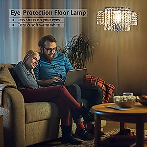 Mlambert Double-Layer Modern Lampshade Crystal Floor Lamp for Bedroom for Livingroom,Elegant Standing Lamp,61.57" Tall Pole Lamp,Suitable for Bedroom,Livingroom,6W LED Bulb Included,Silver