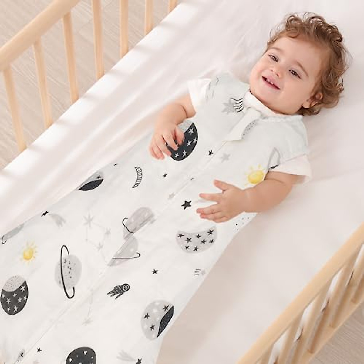Alarmore Sleep Sack 12-18 Months, 0.5 Tog Muslin Wearable Blanket, Summer Sleeveless Baby Sleeping Bag with 2-Way Zipper
