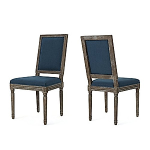 Christopher Knight Home Ledger Traditional Fabric Dining Chairs, 2-Pcs Set, Navy Blue / Dark Brown
