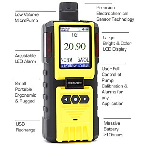 FORENSICS DETECTORS FD Oxygen Analyzer for Headspace Analysis by FORENSICS | 0-30% with 0.01ppm resolution | USB Recharge | Computer Data Logging | USA NIST traceable calibration |