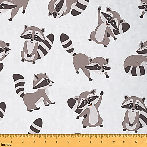 Cute Raccoon Decorative Fabric by The Yard Cartoon Wildlife Animal Indoor Outdoor Upholstery Fabric Kawaii Bear Fabric for Quilting Sewing Arts DIY Craft,1 Yard