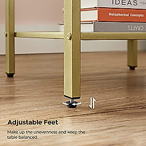 VASAGLE White Nightstand with Drawer, Bedside Table, End Table with Open Shelf, Modern Style for Bedroom, White and Gold ULET512A10