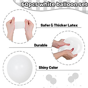 Jobkoo White Balloons 12 Inch, 60 PCS White Latex Balloons for Arch, Party Helium Balloons for White Party Decorations, Birthday Decorations for Bridal Baby Shower, Bachelorette Engagement Backdrop