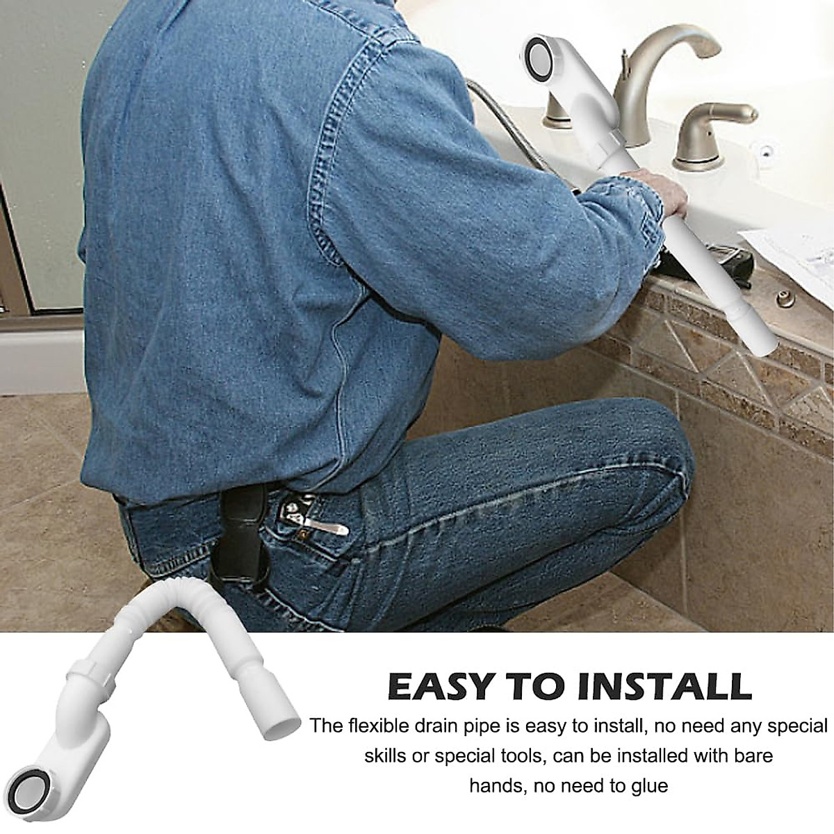 Bathtub Shower Drain Pipe,Flexible Freestanding Tub Drain Kit,Easy Install Low Profile Flat P Trap for Bathtub,Sealing Leakproof Shower Pan Drain for Kitchen,Bathroom,Bedroom