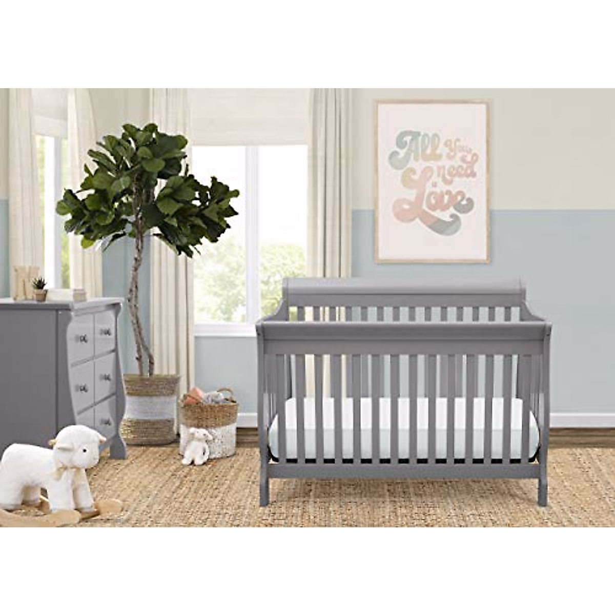 Delta Children Canton 4-in-1 Convertible Crib, Grey + Serta Perfect Slumber Dual Sided Recycled Fiber Core Crib and Toddler Mattress (Bundle)