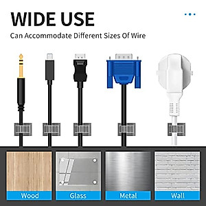 Viaky Grey Cable Clips, 50 Pack Self Adhesive Cord Holders, Reusable Cords Wrap Adjustable Hook Wire Management Ideal Gift for Organizing Cable Wires-Home, Car, Office, Desk, Wall, Nightstand