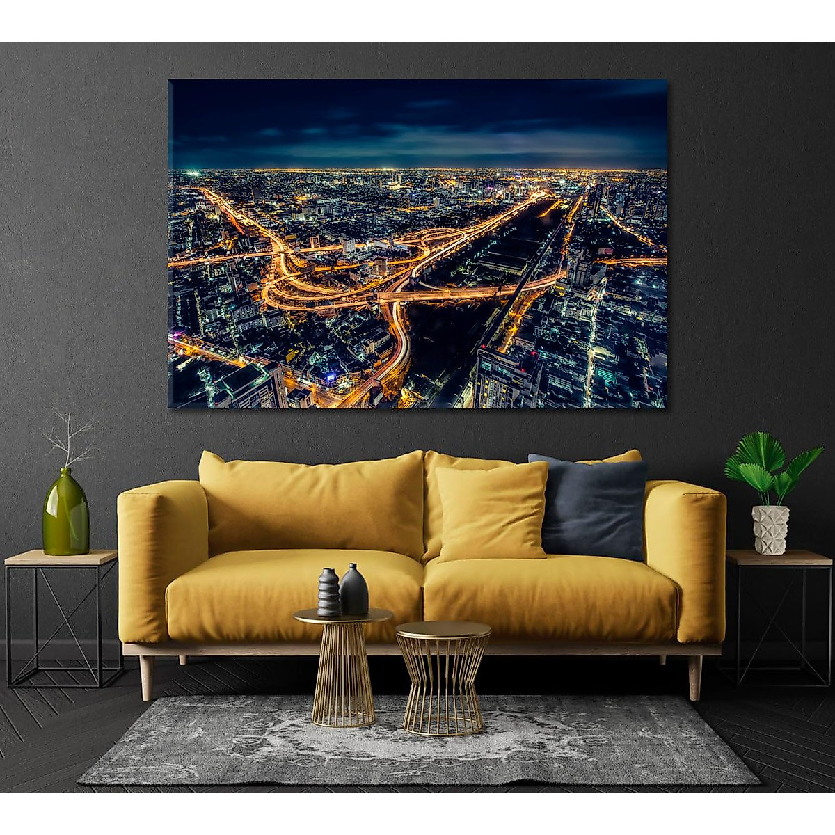Bangkok Cityscape at Night Thailand Canvas Print 1 Panel / 36x24 inches
