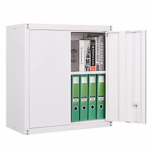 GREATMEET Metal Wall Mount Locking Cabinet with Adjustable Shelf, Garage Storage Cabinet with Locking Doors, Office Filing Cabinet with Lock, Storage Cabinet for Garage, Home Office, Kitchen