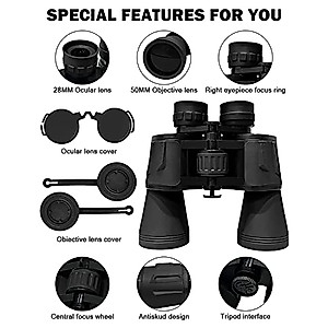 GOANDO 20x50 Binoculars for Adults and Kids High Power Compact Binoculars Large Waterproof Binoculars with Low Light Night Vision for Hunting Bird Watching Travel Sightseeing Outdoor Sports, Black
