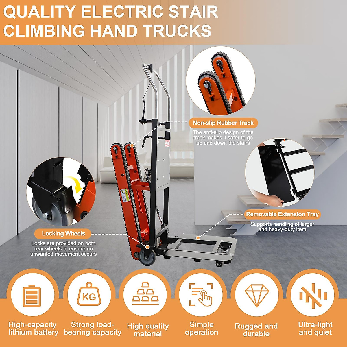 ZLPOWER 441lbs Electric Stair Climbing Dolly Hand Trucks with Removable Extension Tray 400W Powerful Motor Battery Powered Folding Stair Climber Dolly Truck for Moving Furniture Logistics Warehouse