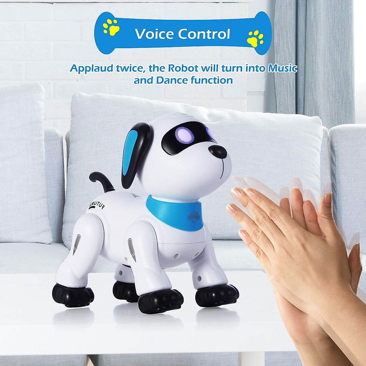yiman Remote Control Robot Dog Toy, Programmable Interactive & Smart Dancing Robots for Kids 5 and up, RC Stunt Toy Dog with Sound LED Eyes, Electronic Pets Toys Robotic Dogs for Kids Gifts Blue