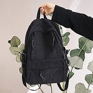 Kawaii Cute Aesthetic Fuzzy Fluffy Plush Sherpa Fleece Corduroy Backpack Rucksack Daypack School Teen Girls Children Women (black) Large