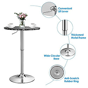 Giantex Round Pub Table Height Adjustable, 360° Swivel Cocktail Pub Table with Sliver Leg and Base for Home, Bar Table(1, Black)