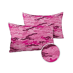 Funnywall88 Waterproof Throw Pillow Covers Set of 2 Camouflage Netting Camo Pink Couch Pillow Cases Outdoor Sofa Cushion Cover Home Decor for Bed Living Room, 20" x 12"