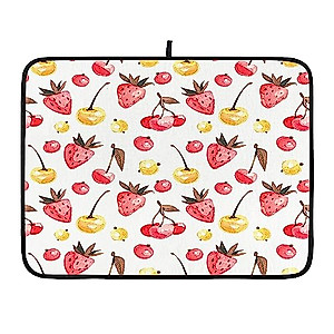 Strawberries Cute Cherry Fruit Drying Mat for Kitchen Art Dishes Pad Dish Drainer Rack Mats Absorbent Fast Dry Kitchen Accessories (18''x24'')
