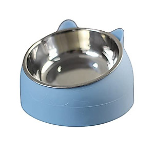 MagiDeal Pet Feeder 15° Raised Water Food Feeder Pet Supplies Tilted Elevated Non Slip Metal Single Bowl for Cat Dog for Indoor Cats Puppy Small Dogs, Blue