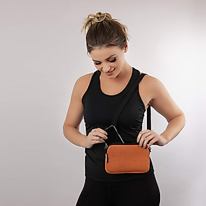 Somewhere Haute Mini Perforated Neoprene Clutch Crossbody Bag for Women (Pumpkin Orange)