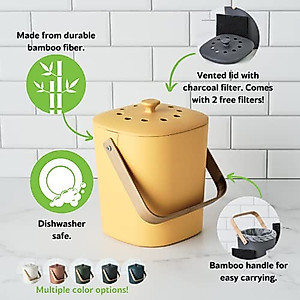 Bamboozle Kitchen Compost Bin – Indoor Countertop Food Composter, Made of Sustainable Bamboo Fiber | Saffron Color