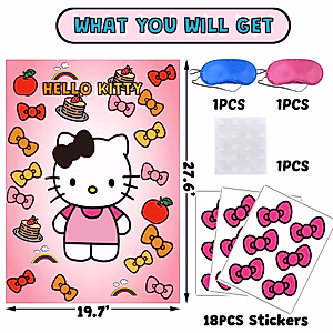 Hello Kitty Party Supplies Decorations, Pin The Bow on HelloKitty, Birthday Party Pin Game, Large Poster for Hello Kitty Birthday Party Supplies